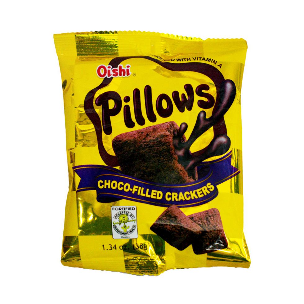 Oishi Pillows Chocolate Filled Crackers 38g – Cabayan Mart